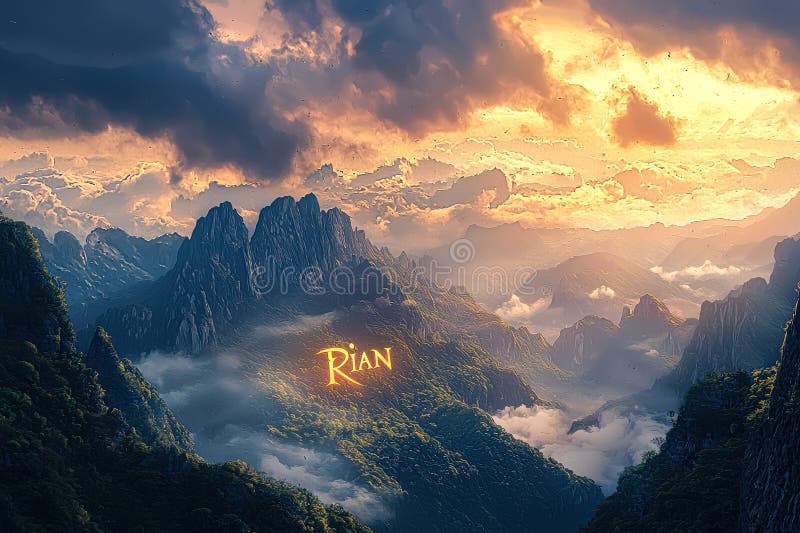 Mountain Range with a Large Sign that Says Rian Stock Photo - Image of ...