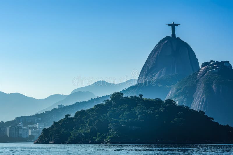 Mountain Range with a Large Statue of Christ on Top Stock Image - Image ...