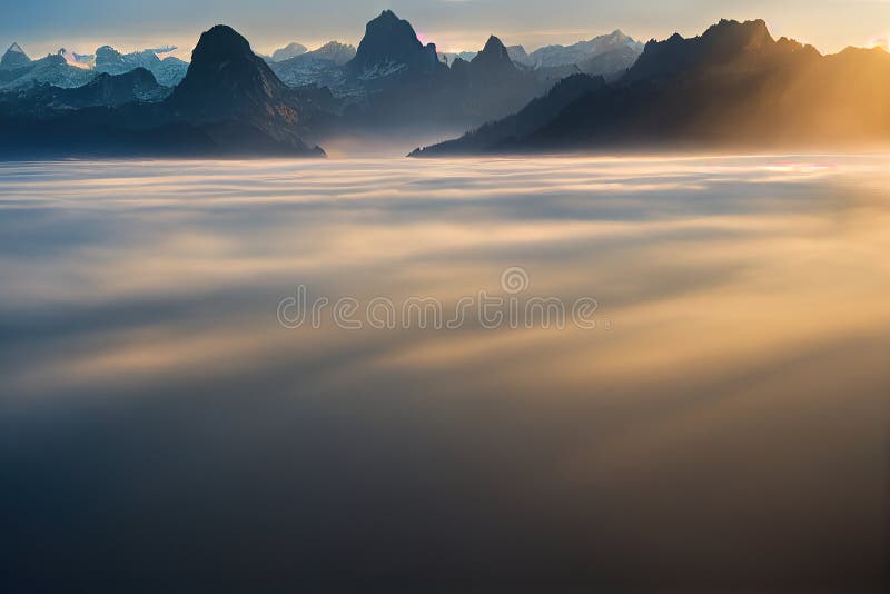 A Mountain Range with a Low Lying Cloud in the Foreground and a Low ...