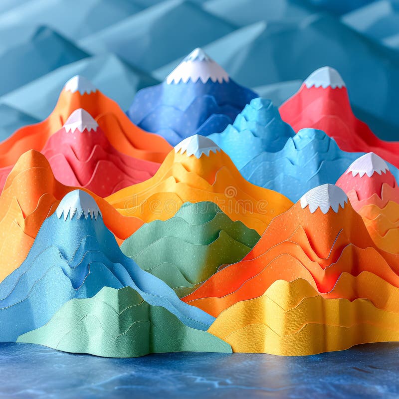 A Mountain Range Made of Paper with Mountains of Different Colors Stock ...