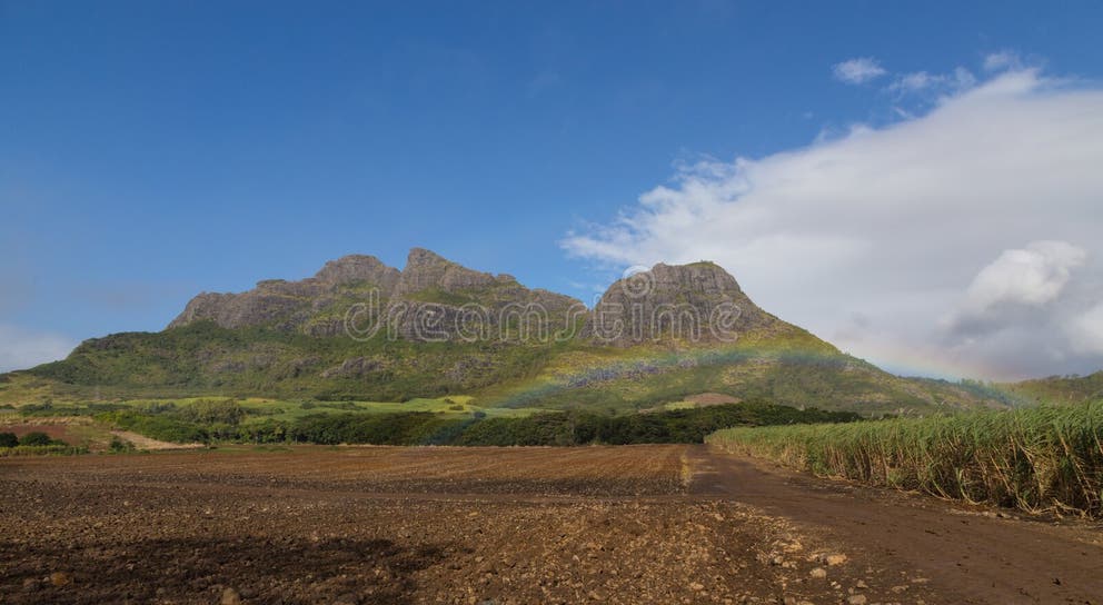 Mountain Range in Mauritius with Rainbow Stock Image - Image of ...