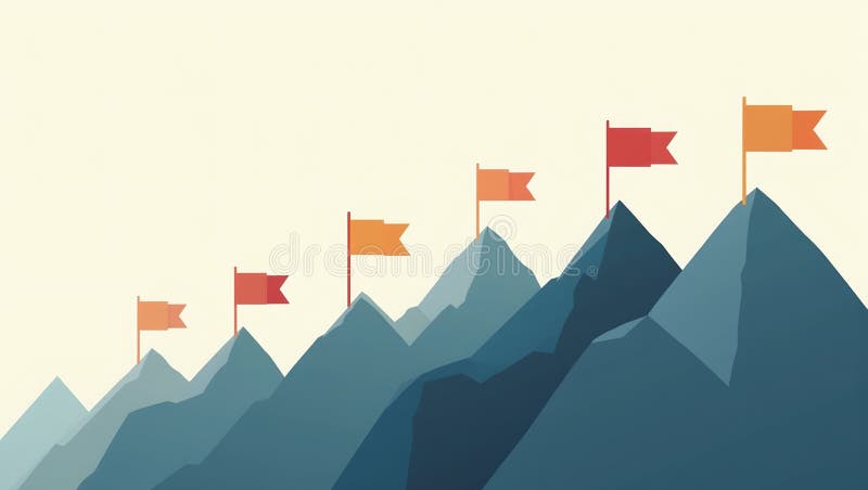 Mountain Range with Milestone Flags Denoting Company Achievements Stock ...