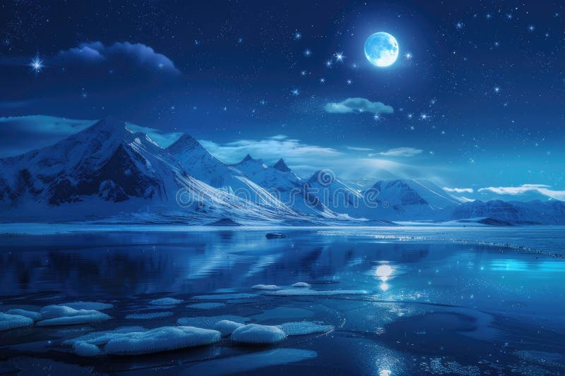 A Mountain Range at Night with a Bright Full Moon Shining Down, Great ...