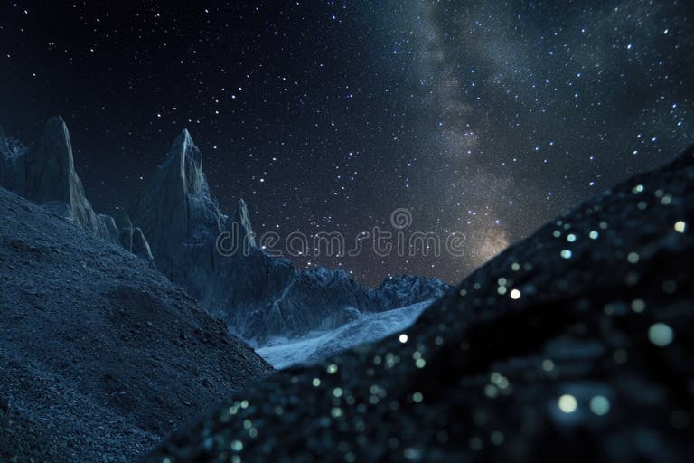 A Mountain Range at Night, Illuminated by Starlight Stock Photo - Image ...