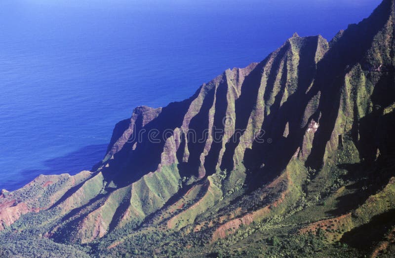 Mountain Range by the Pacific Ocean, Kauai, Hawaii Stock Image - Image ...