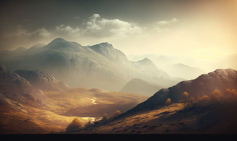 A Mountain Range with a Path Going through the Valley Below Stock ...
