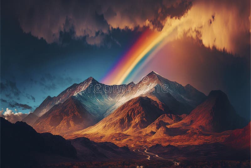 A Mountain Range with a Rainbow, Illustration Stock Illustration ...