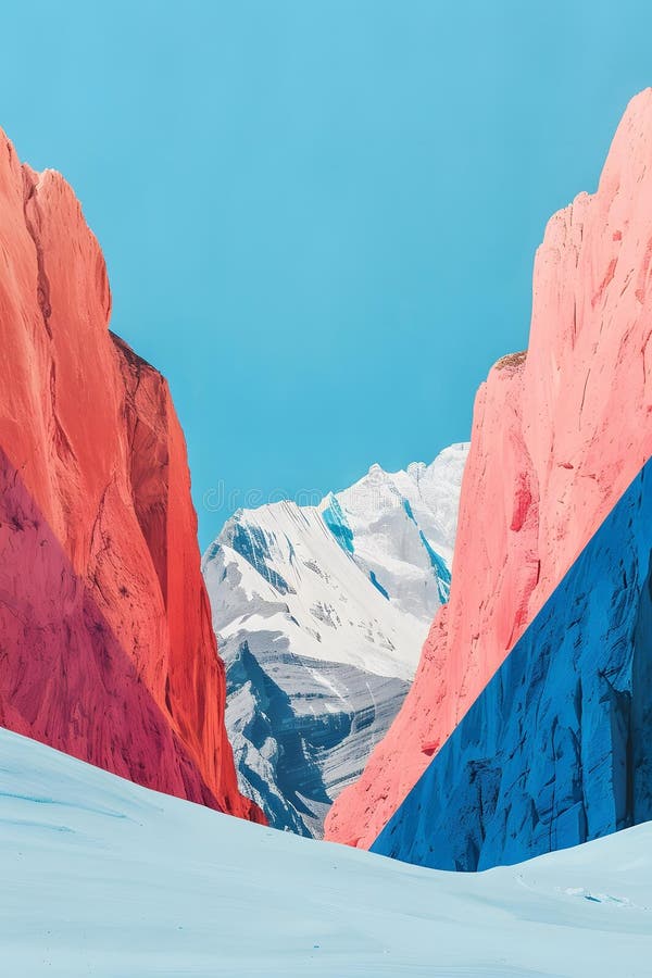 Mountain Range with Red and Blue Color Splits Generated Using AI. Stock ...