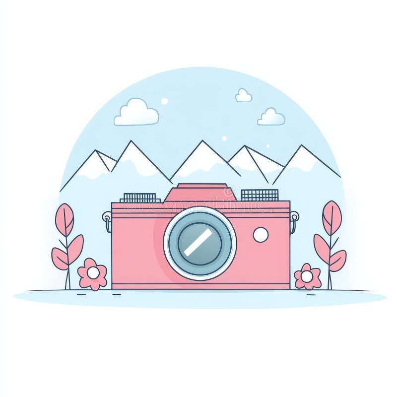 A Mountain Range Serves As the Backdrop for a Stylized Camera, with a ...