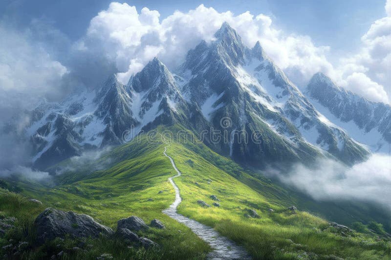 A Mountain Range with a Single Path Leading To the Top Stock ...