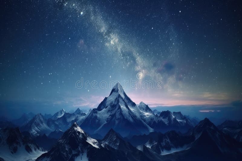 A Mountain Range with Snow and Stars in the Sky Stock Illustration ...