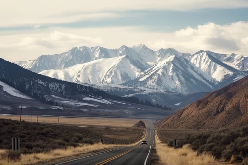 Mountain Range with Snowy Peaks, Viewed from the Road on Winding ...
