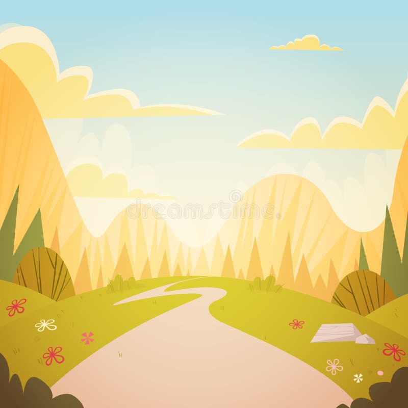 Mountain Range Spring Landscape Country Road Nature Background Stock ...
