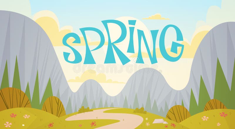 Mountain Range Spring Landscape Country Road Nature Background Stock ...