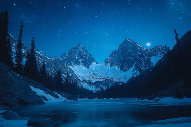 Mountain Range Standing Tall Under Starry Night Sky Stock Photo - Image ...