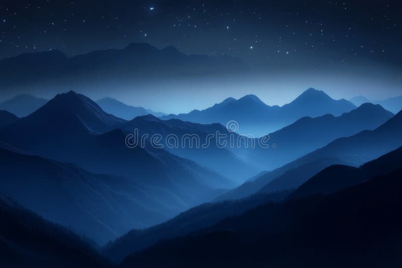 Mountain Range Standing Tall Under Starry Night Sky Stock Photo - Image ...
