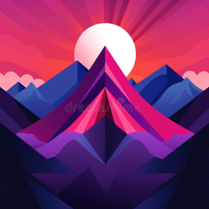 A Mountain Range with a Sun Behind it Stock Illustration - Illustration ...