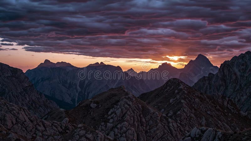 Mountain Range at Sunset with Dramatic Clouds, Breathtaking View ...