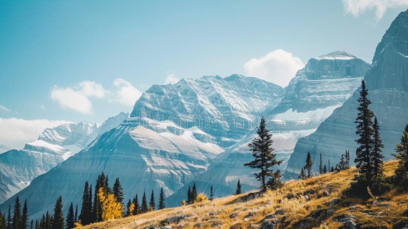 A Mountain Range with Trees and Grass in the Foreground, AI Stock Image ...