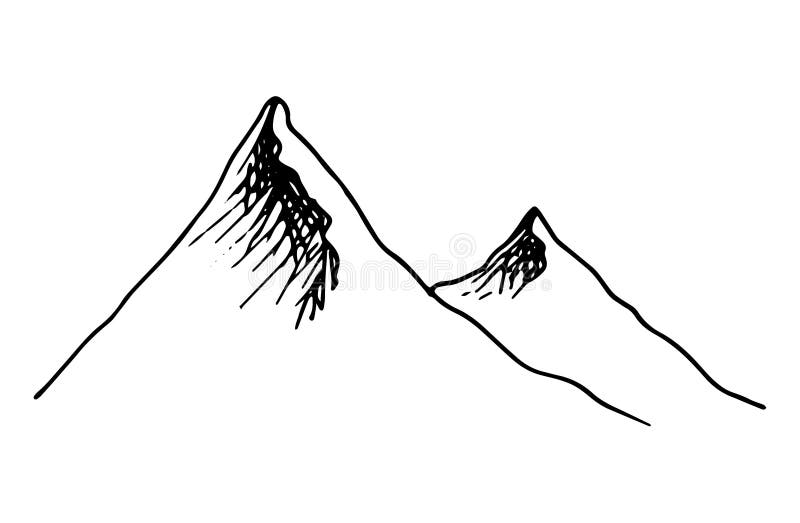 Mountain Range. Two Mountain Peaks Drawn by Hand, Highlighted with a ...