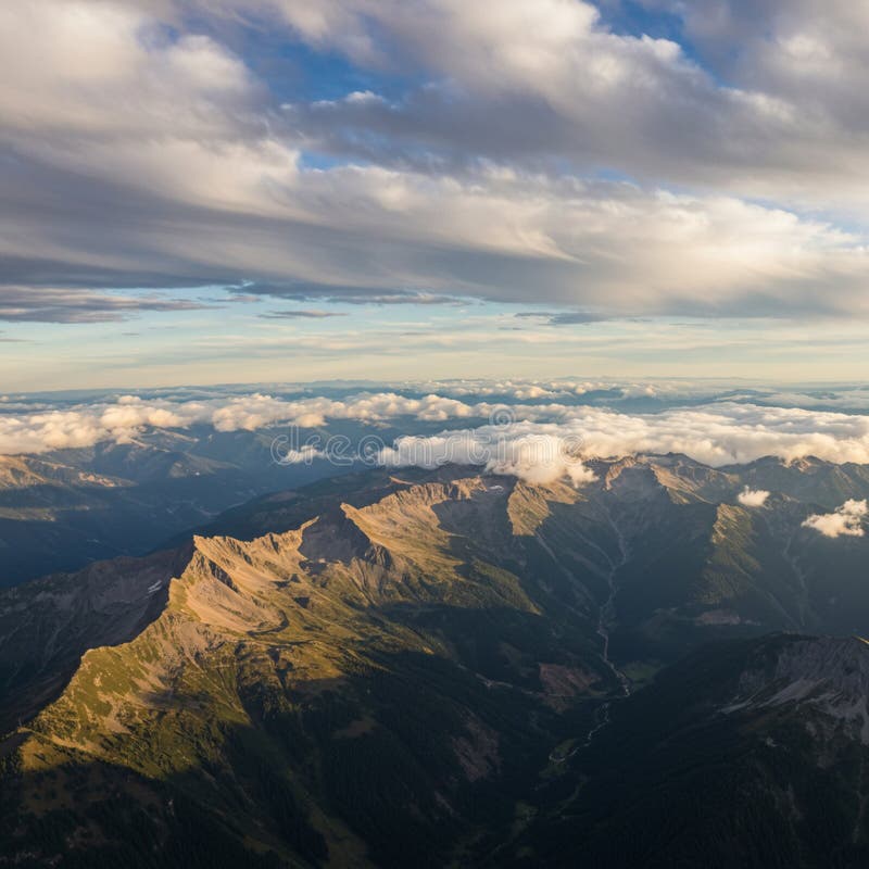 Mountain Range Under a Dramatic Sky with Scattered Clouds. Peaks are ...