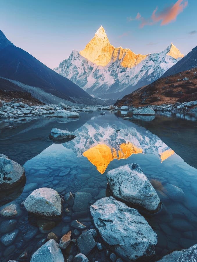 Mountain Reflection in Water Stock Image - Image of reflection ...