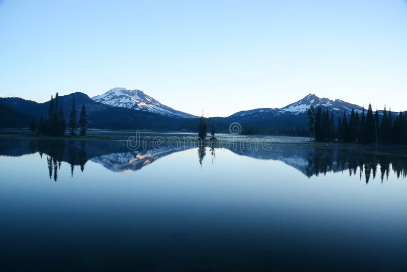 Mt. Bachelor Reflection and Forest Stock Image - Image of journey, hill ...