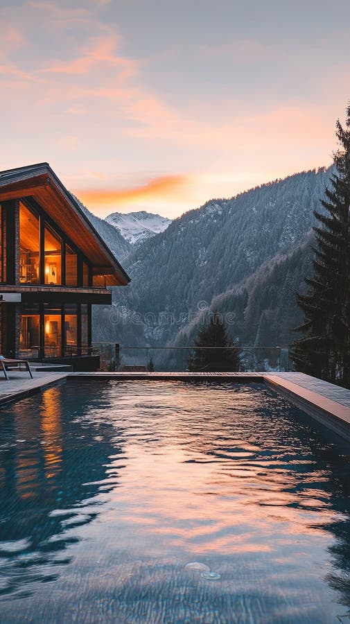 A Mountain Resort with a Heated Pool Stock Image - Image of heated ...