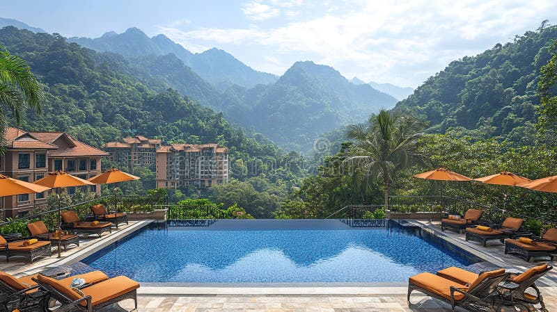 Mountain Resort Infinity Pool, Lush Landscape, Tranquil Escape Stock ...