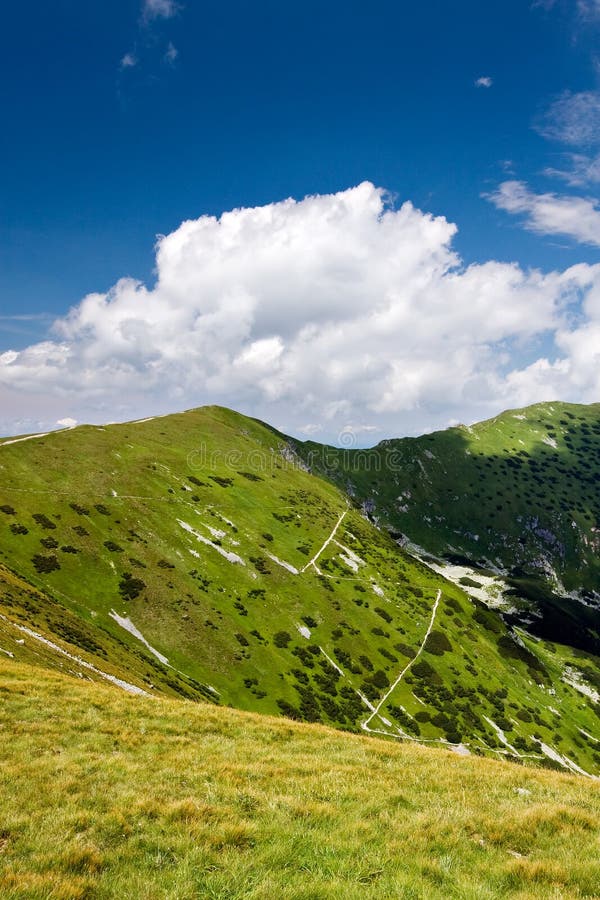 Mountain Ridge and Blue Sky with Clouds Stock Image - Image of road ...