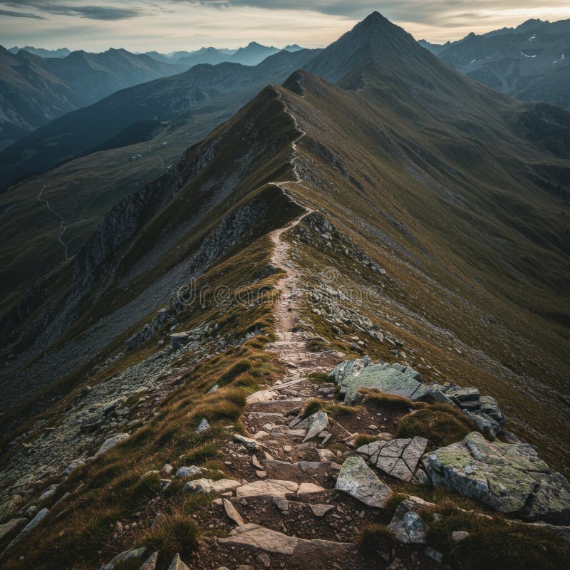 Mountain Ridge Hiking Trail Scenic View Stock Illustration ...