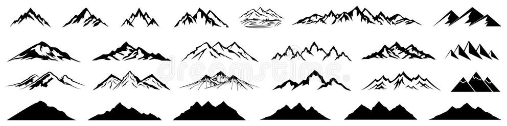 Mountain Ridge with Many Peaks Set, Mountain Silhouette Stock Vector ...