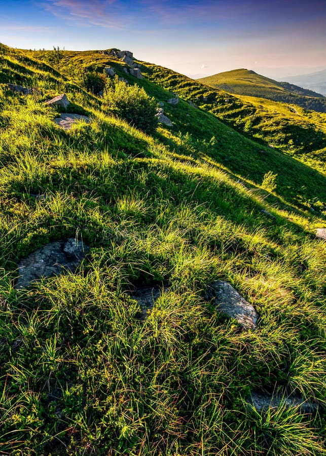 Mountain Ridge with Peak Behind the Hillside at Sunset Stock Image ...