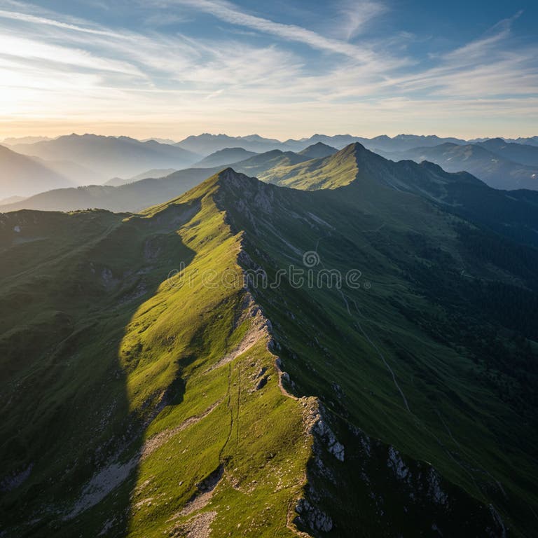 Mountain Ridge with a Sharp Crest Covered in Lush Green Grass. the ...
