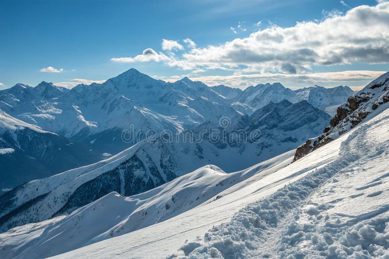 A Mountain Ridge with Snow Against a Clear Sky Stock Illustration ...