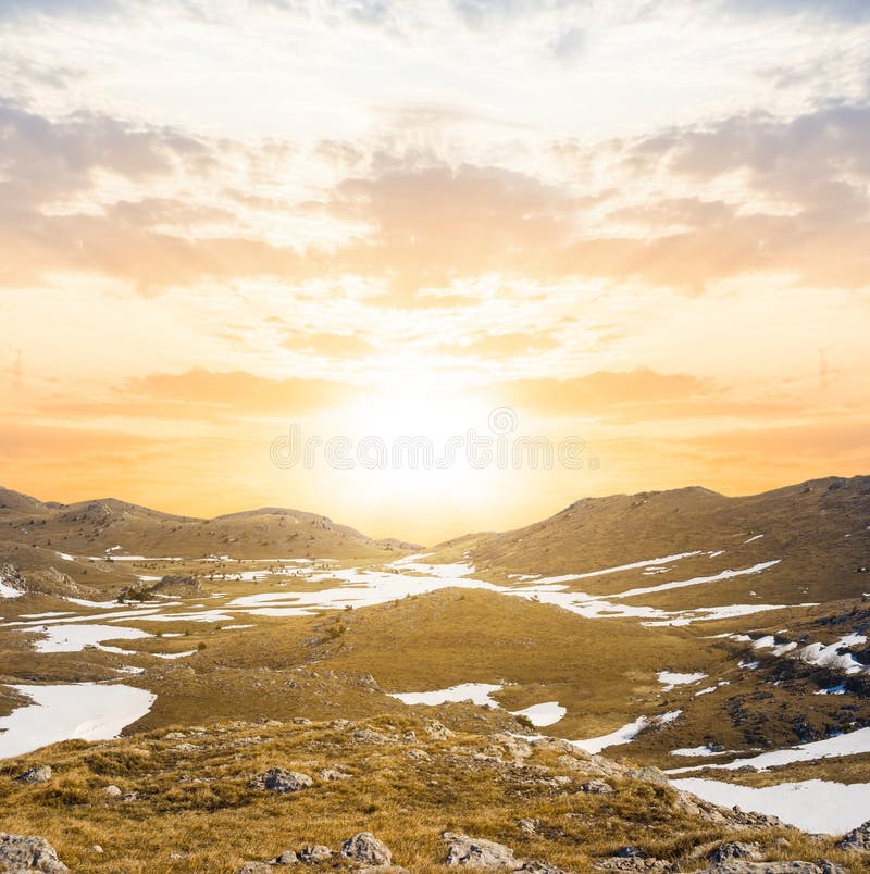 Mountain Ridge in Snow at the Sunset Stock Photo - Image of nature ...