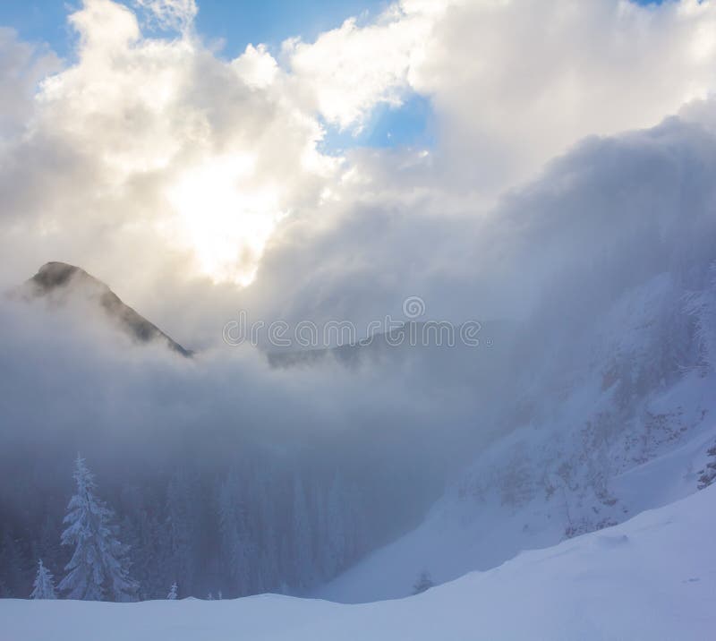 Mountain Ridge in Snow Under a Sparkle Sun Stock Photo - Image of rock ...