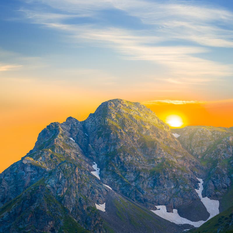 Mountain Ridge at the Sunset Stock Image - Image of snow, evening ...