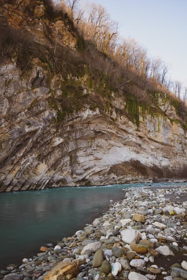 Mountain River with Rocky Shore. Stone Rock. Mountain Landscape Stock ...