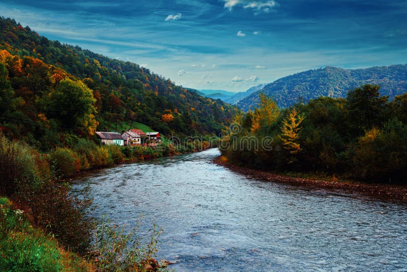 Mountain River Under the Mountain Against the Background of Mountains ...