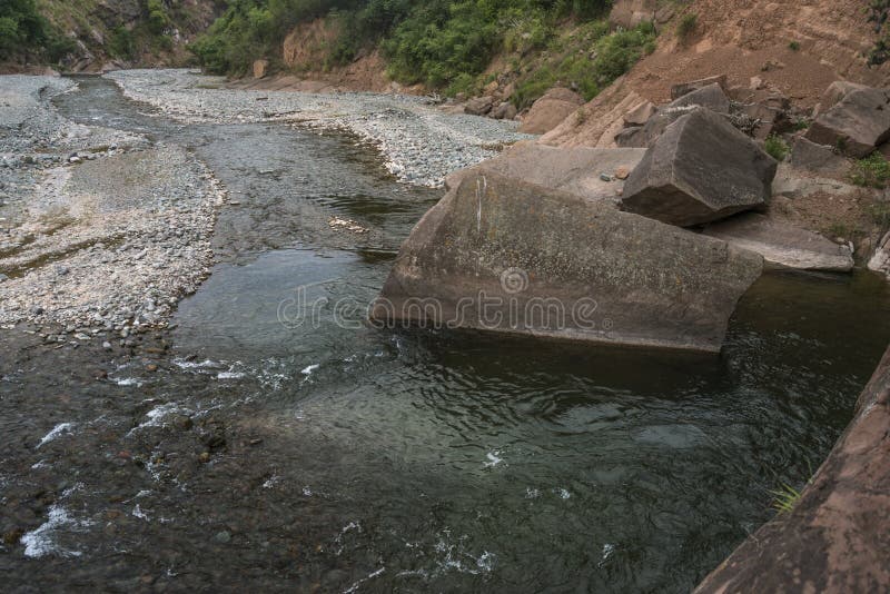Mountain River with a Big Rock Stock Image - Image of rapids, andes ...
