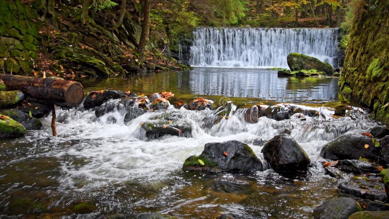 Mountain River with a Cascade, Cold Water Flows through the Riverbed ...