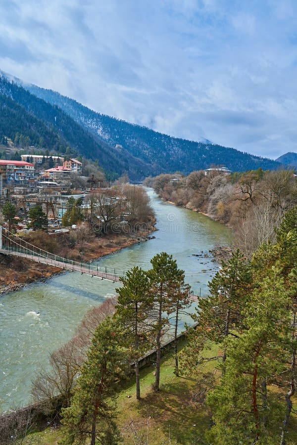 Mountain River through the City. View from Above Stock Photo - Image of ...