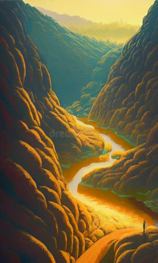 Mountain River- Digital Art Stock Illustration - Illustration of ...