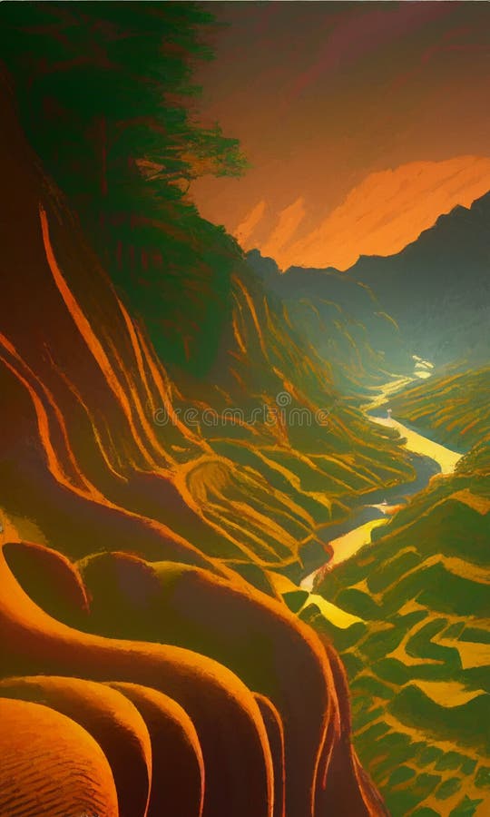 Mountain River- Digital Art Stock Illustration - Illustration of ...