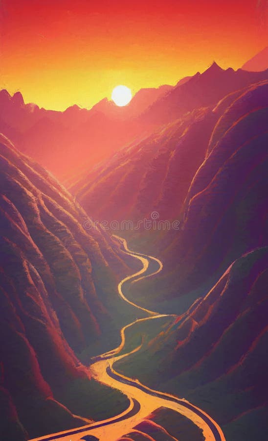 Mountain River- Digital Art Stock Illustration - Illustration of ...