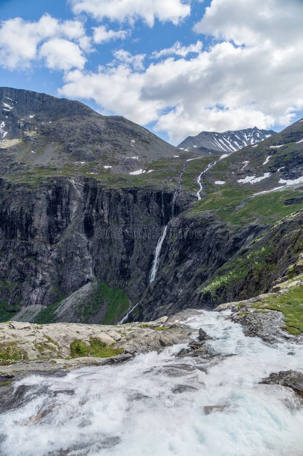 Mountain River Falling from Edge of Rock Stock Photo - Image of motion ...