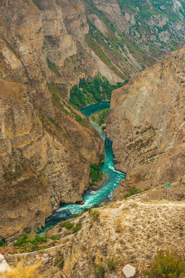 Mountain River Flowing Along the Bottom of a Deep Canyon Stock Image ...