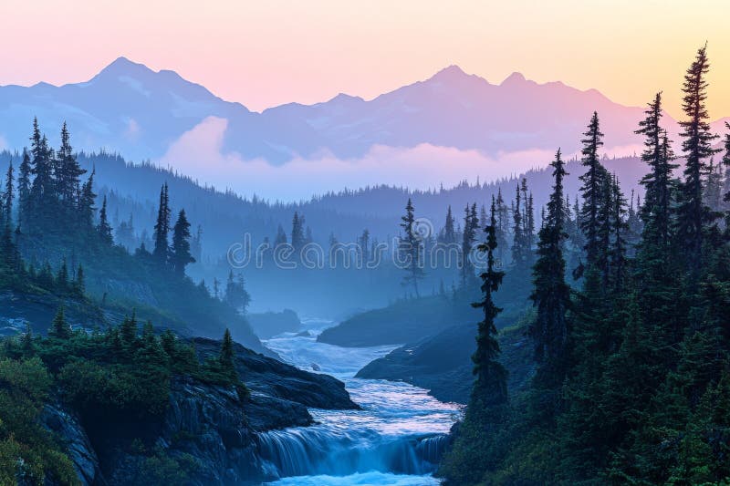 A Mountain River Flows through the Forest, Creating a Beautiful Natural ...