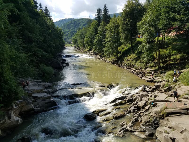A Mountain River Flows through Mountain Ranges in the Carpathians ...